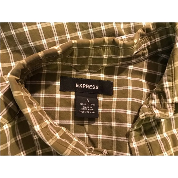 Express | Shirts | Express Plaid Button Down Shirt Green White | Poshmark
